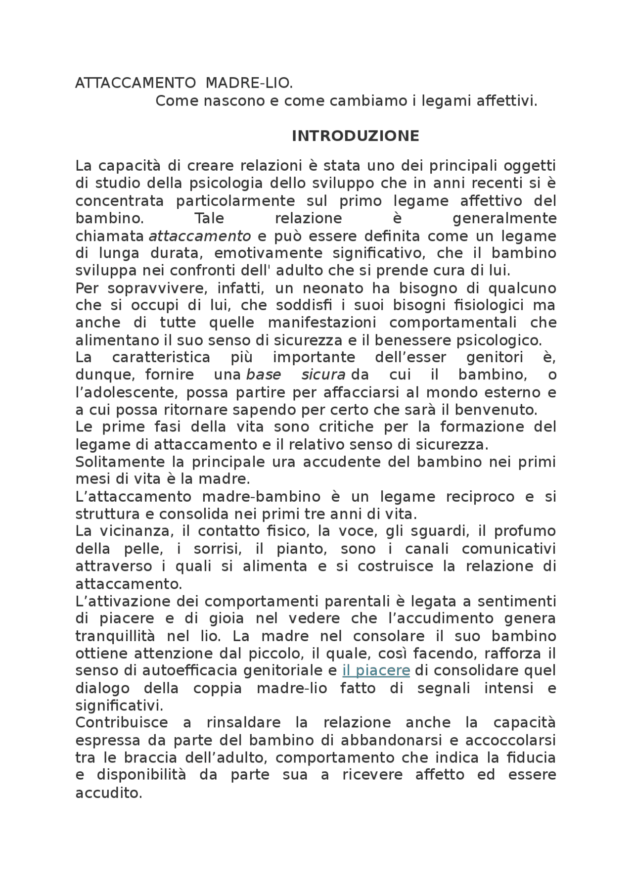 Attaccamento Di John Bowlby Docsity