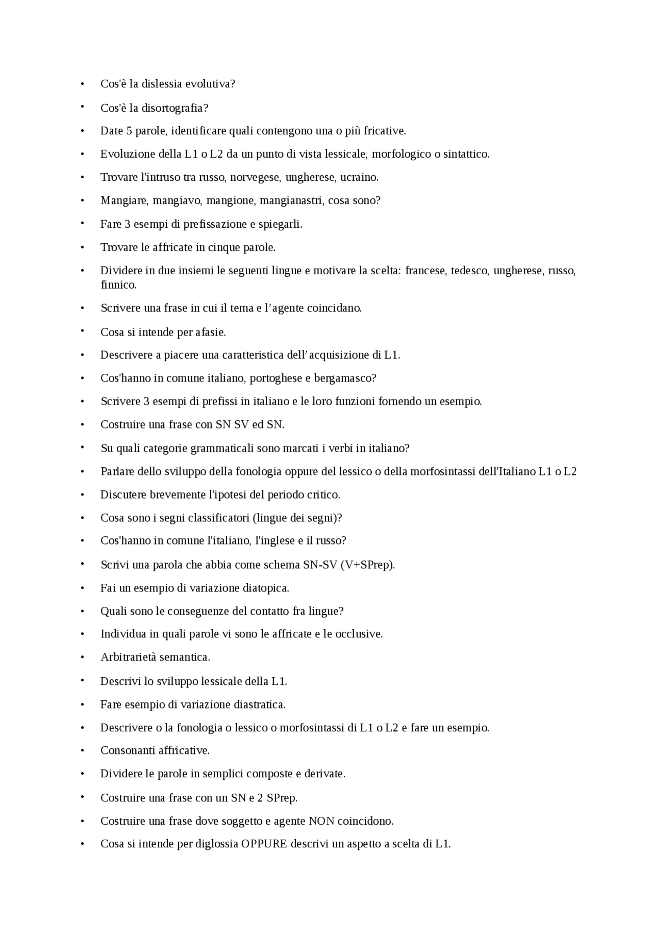 Domande Di Istituzioni Di Linguistica Giorgio Arcodia Prove Desame