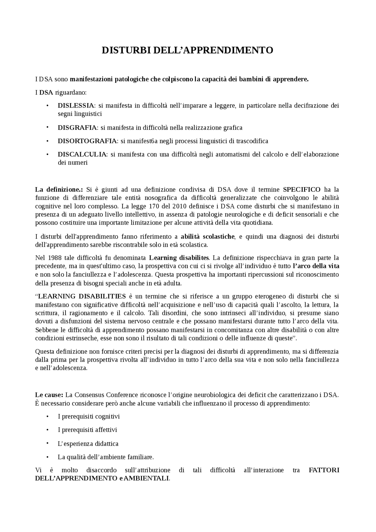 Disturbi Dellapprendimento Docsity