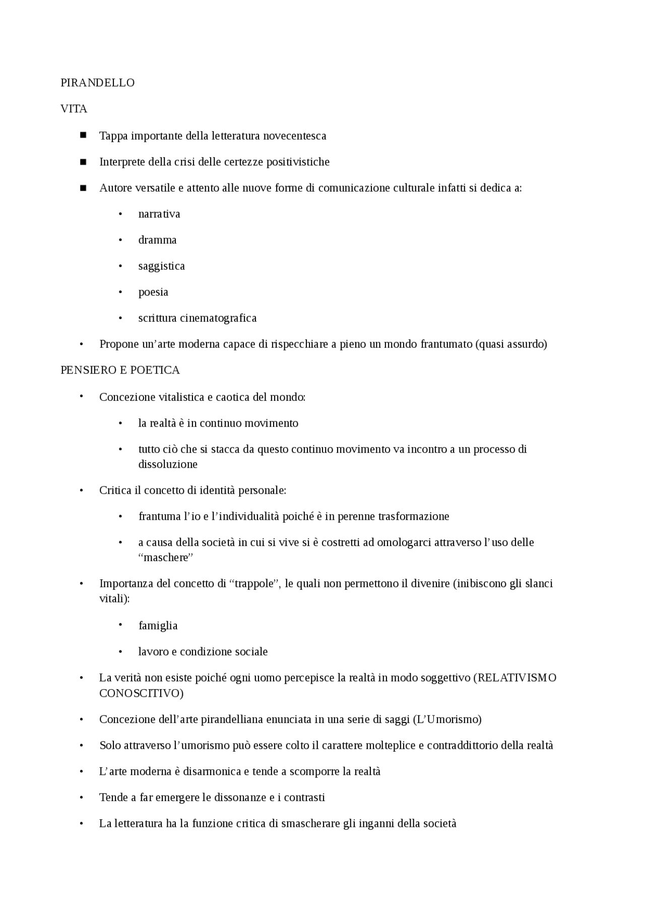 Riassunto Pirandello Docsity