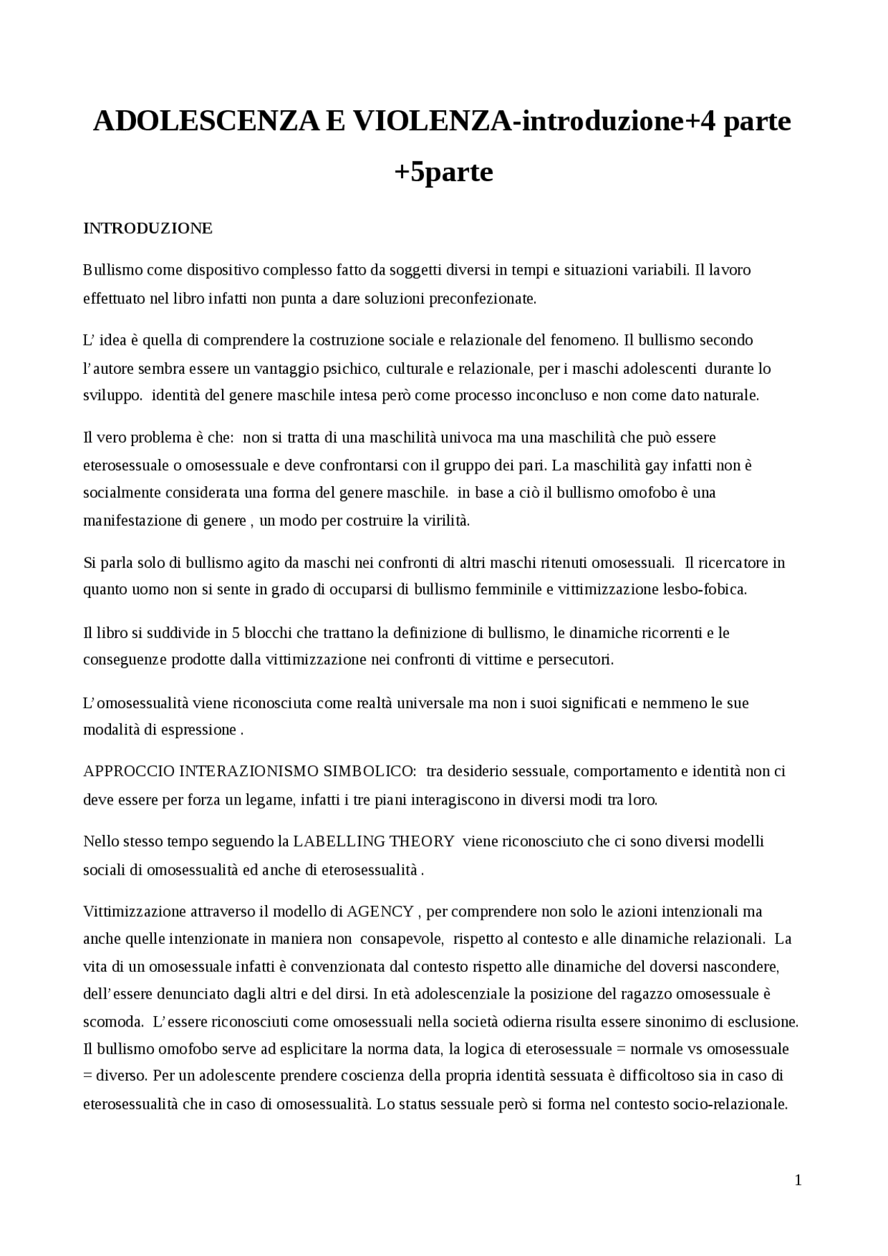 Adolescenza E Violenza Docsity