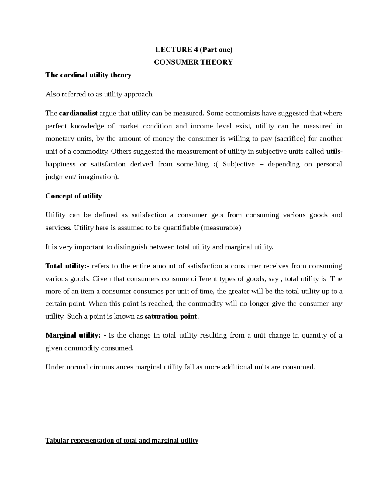 Consumer Theory Lecture Notes Thesis Economics Docsity