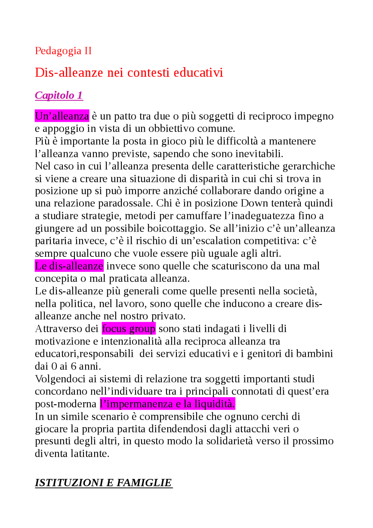 Dis Alleanze Nei Contesti Educativi Riassunto Docsity