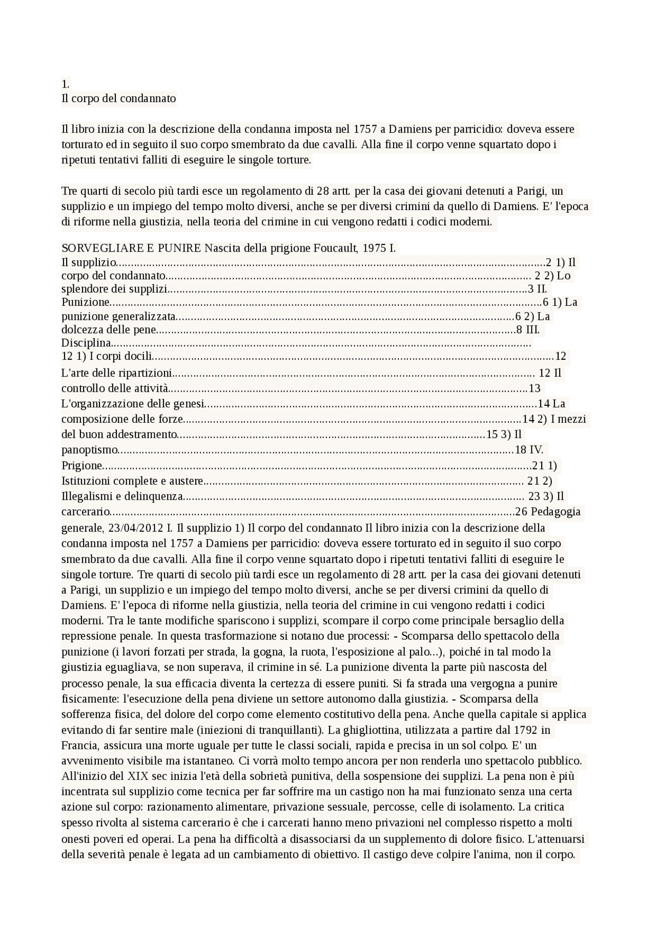 Sintesi Sorvegliare E Punire Docsity