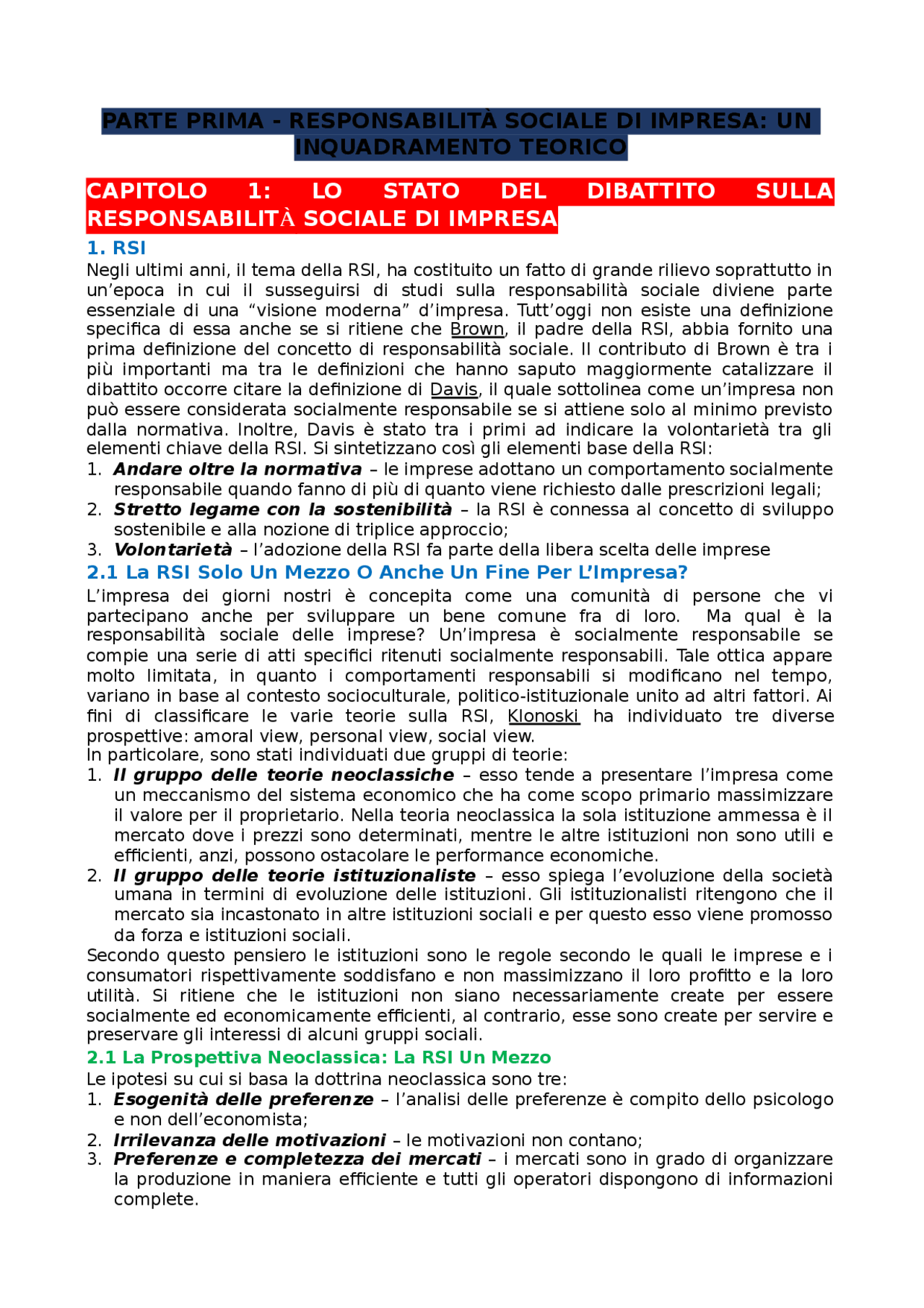 Riassunto Responsabilità Sociale Di Impresa Tra Teoria E Prassi Docsity