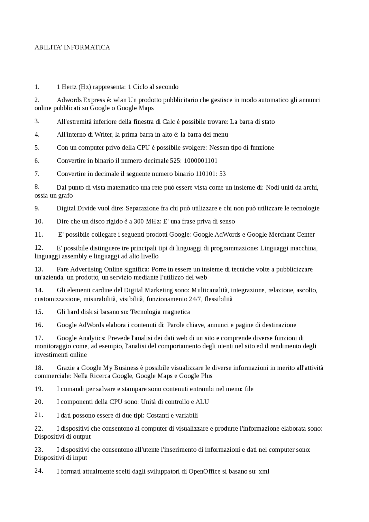 Domande Abilita Informatica Docsity