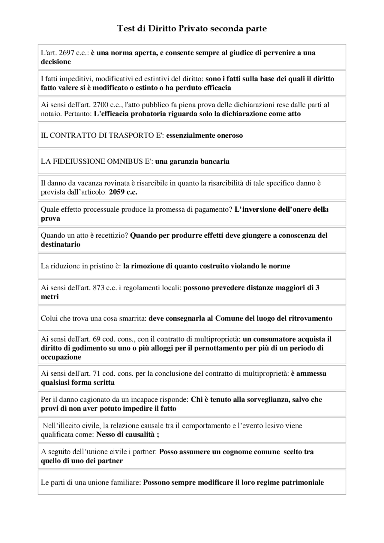 Test Diritto Privato Docsity