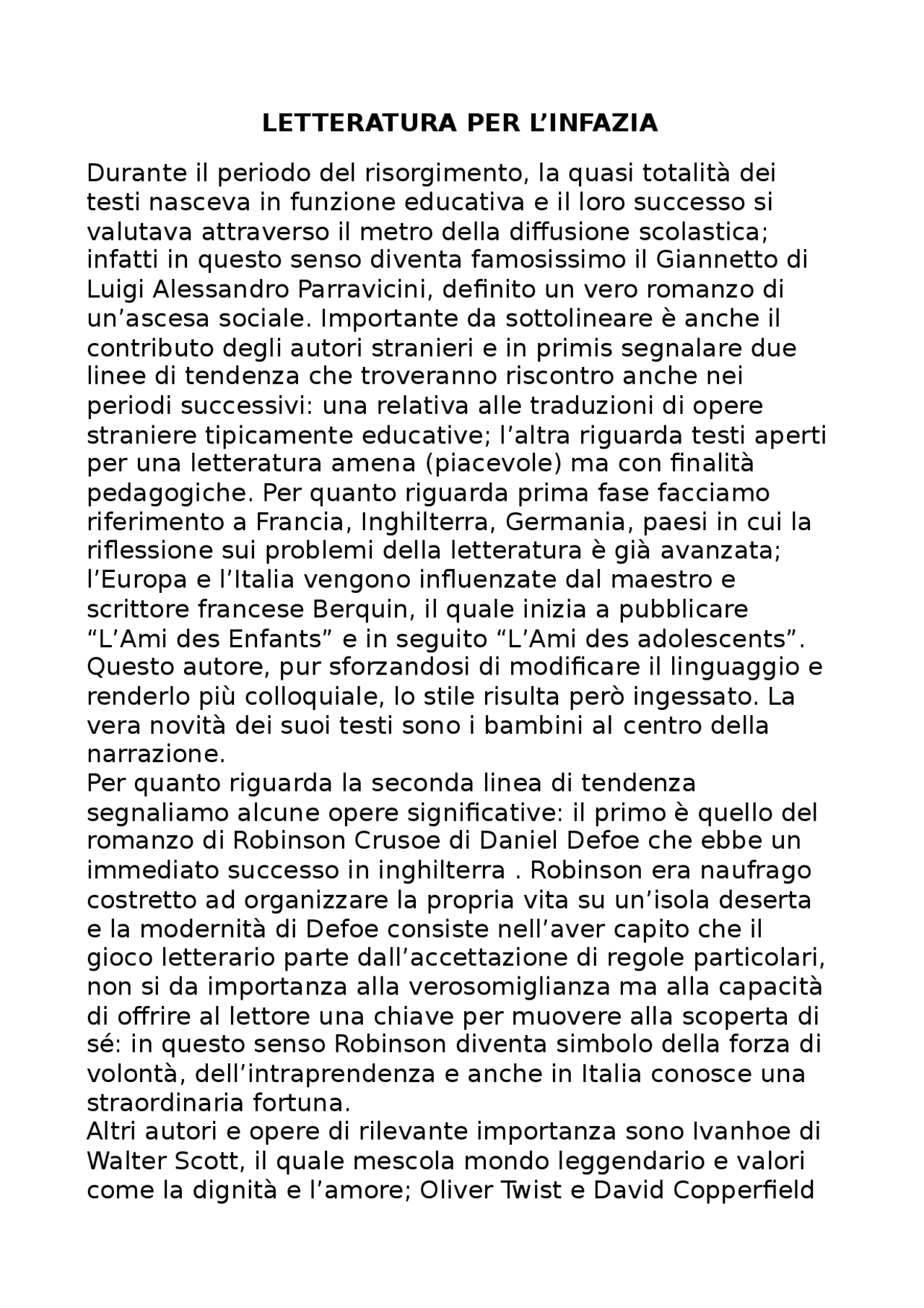 La Letteratura Per Linfanzia Docsity