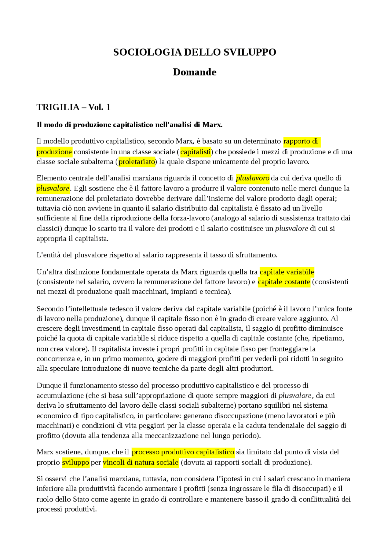 Domande Aperte Sociologia Dello Sviluppo Ramella Docsity