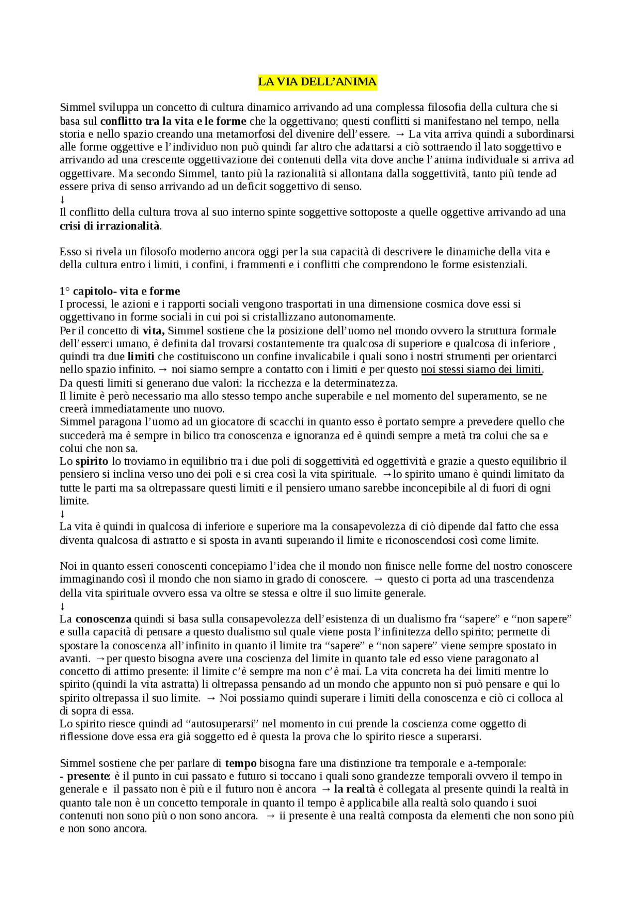 La via dell'anima filosofia - Docsity
