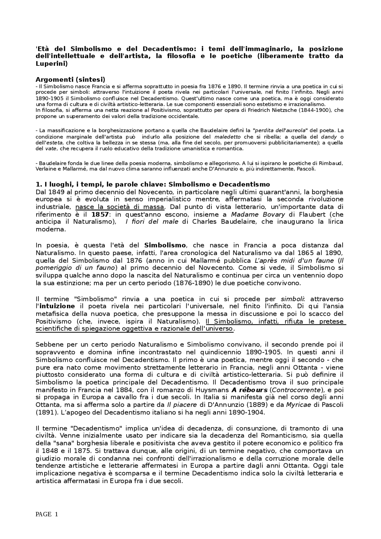 Simbolismo E Decadentismo Docsity