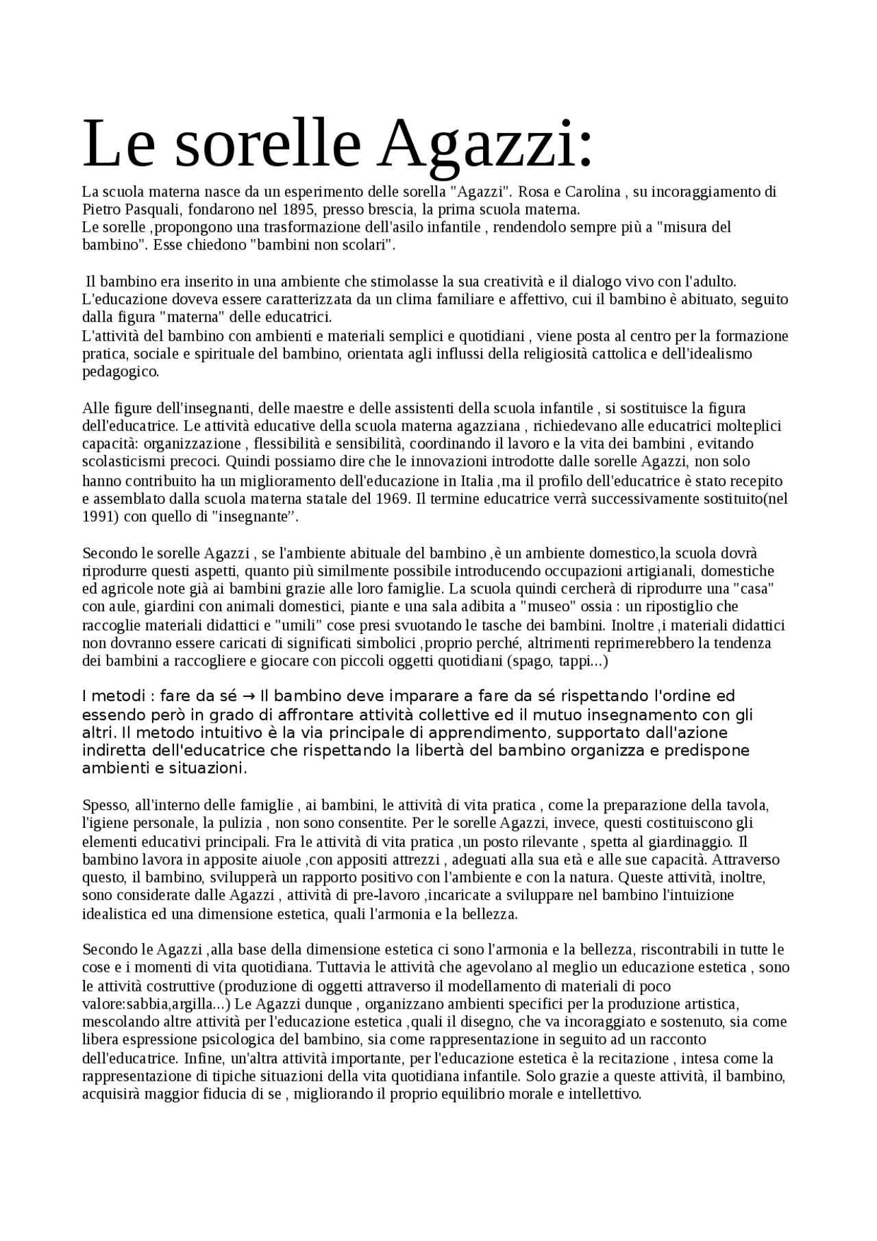 Appunti Le Sorelle Agazzi Docsity