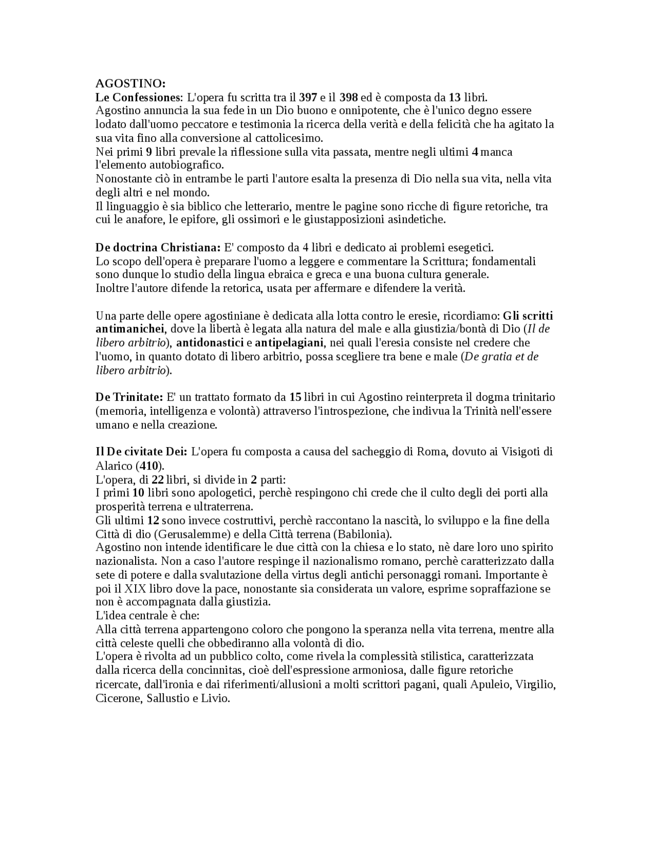Opere Maggiori Di Agostino Docsity