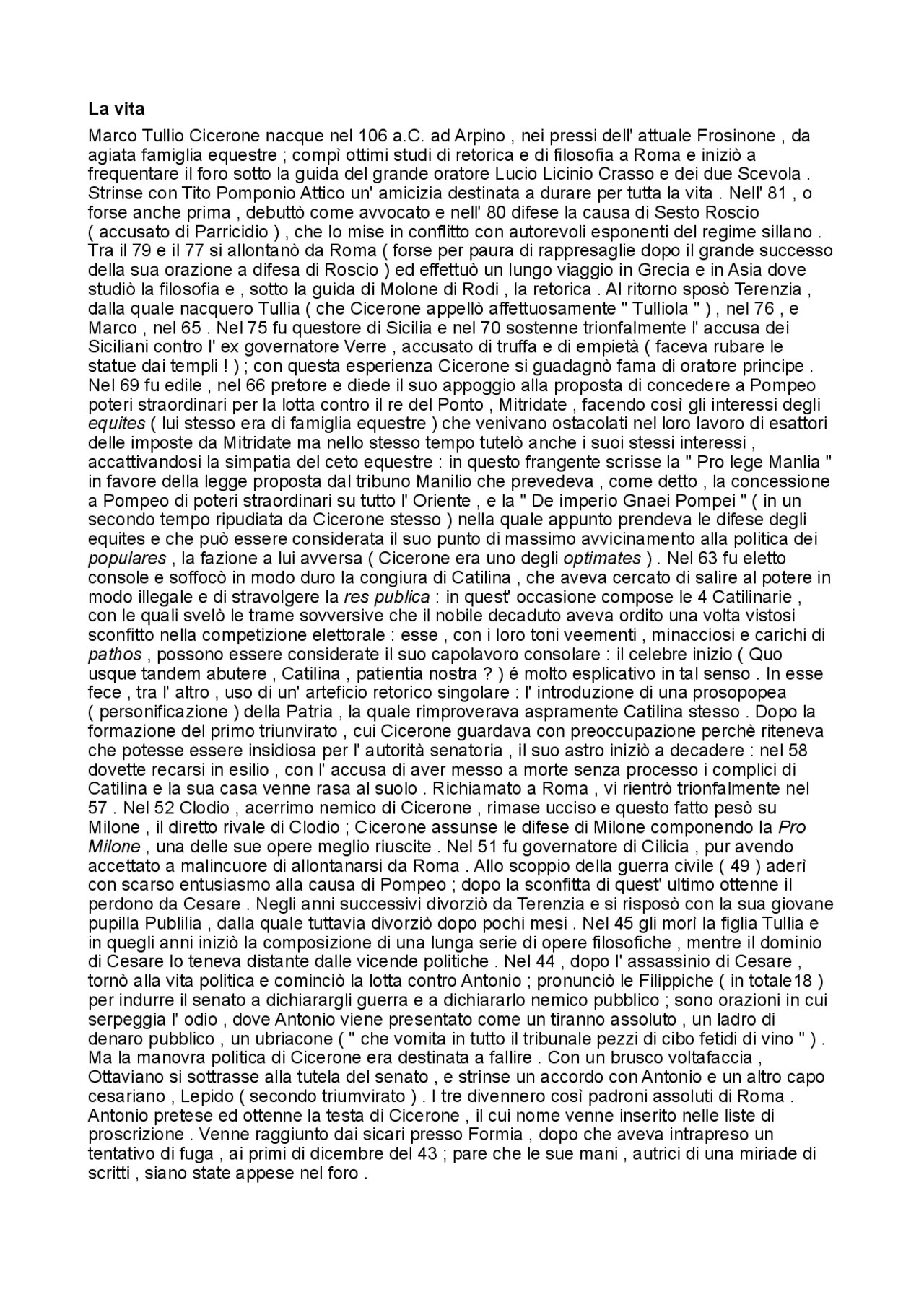 Vita E Opere Di Cicerone Docsity