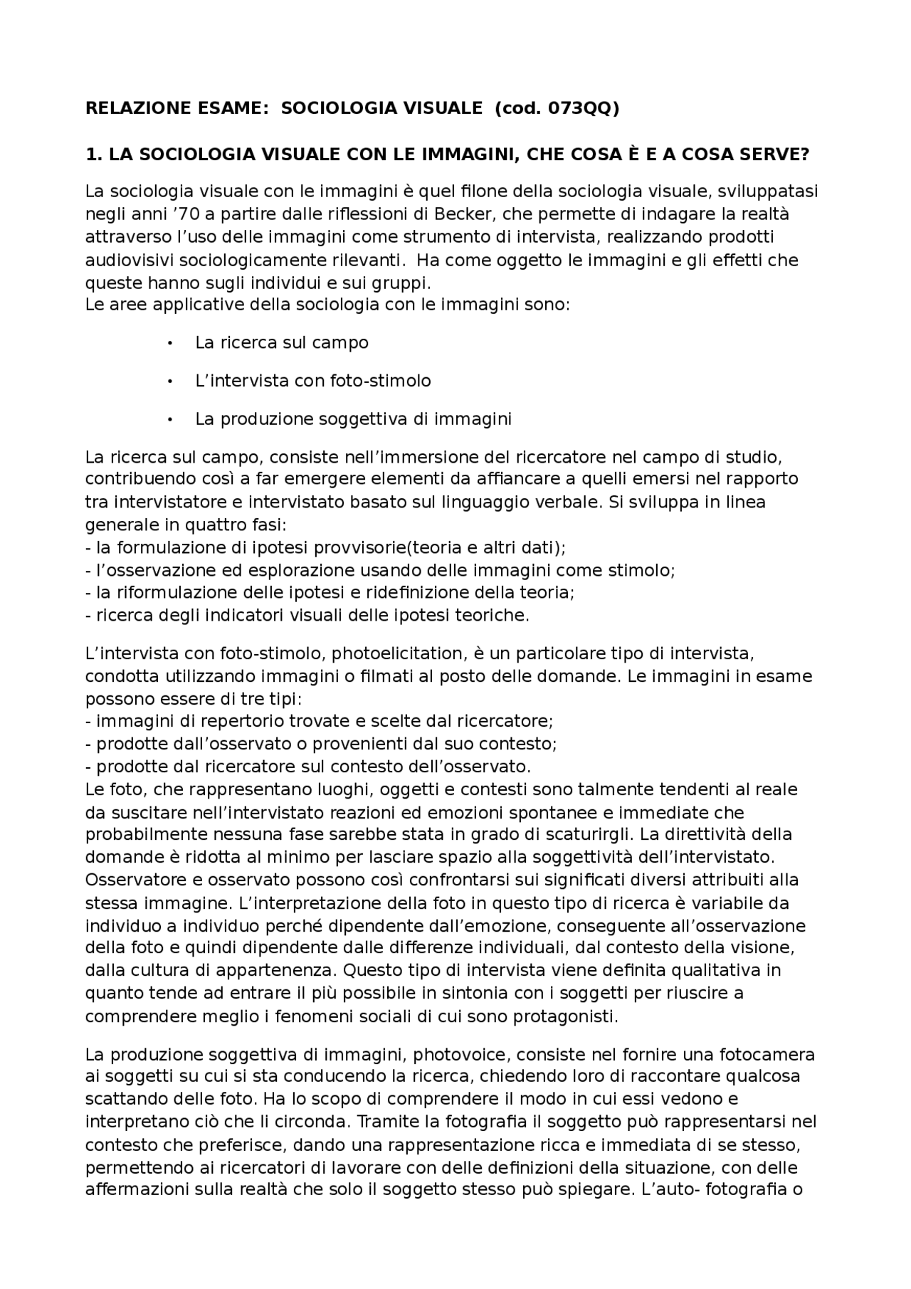 Relazione Sociologia Visuale Prof Alpini Docsity