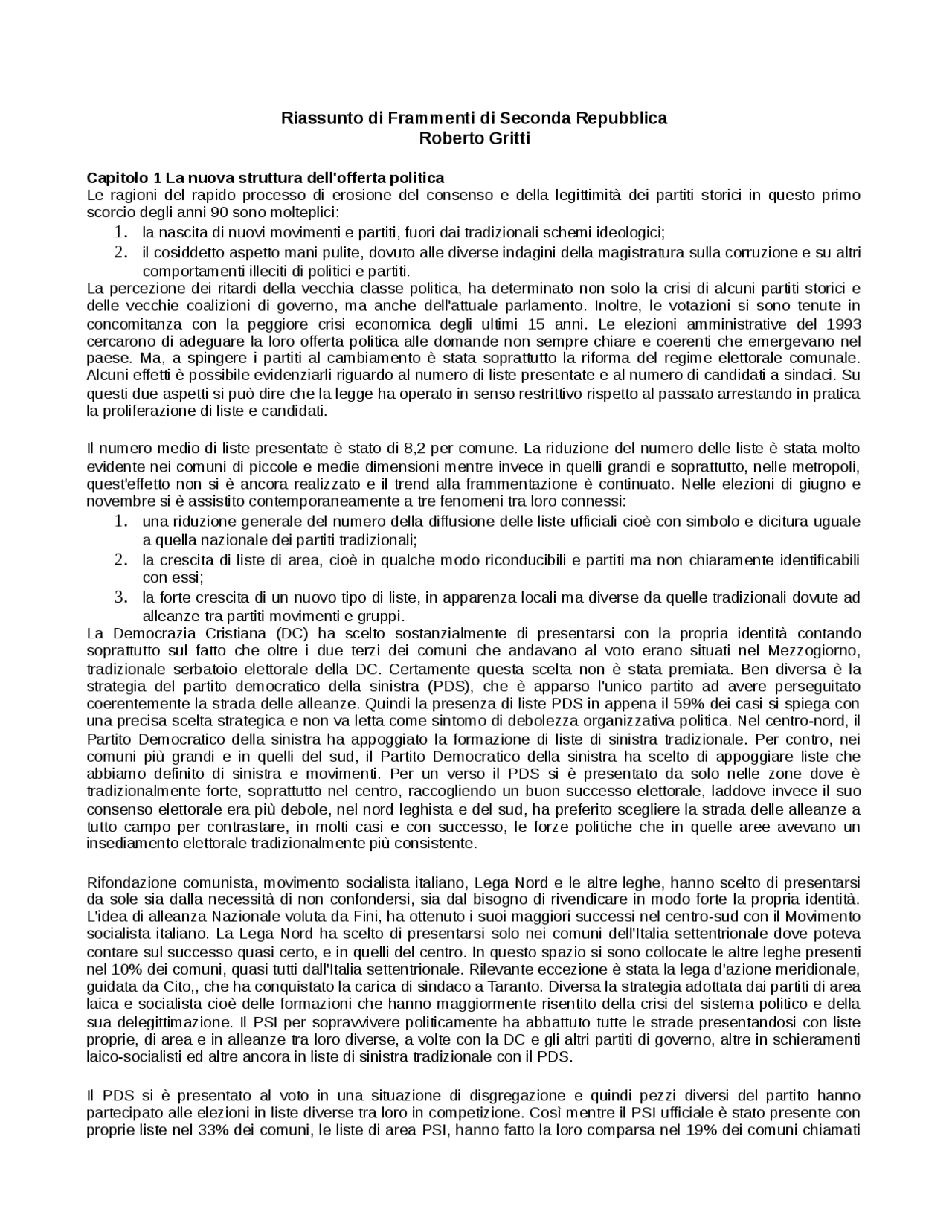 Riassunto Frammenti Di Seconda Repubblica Docsity