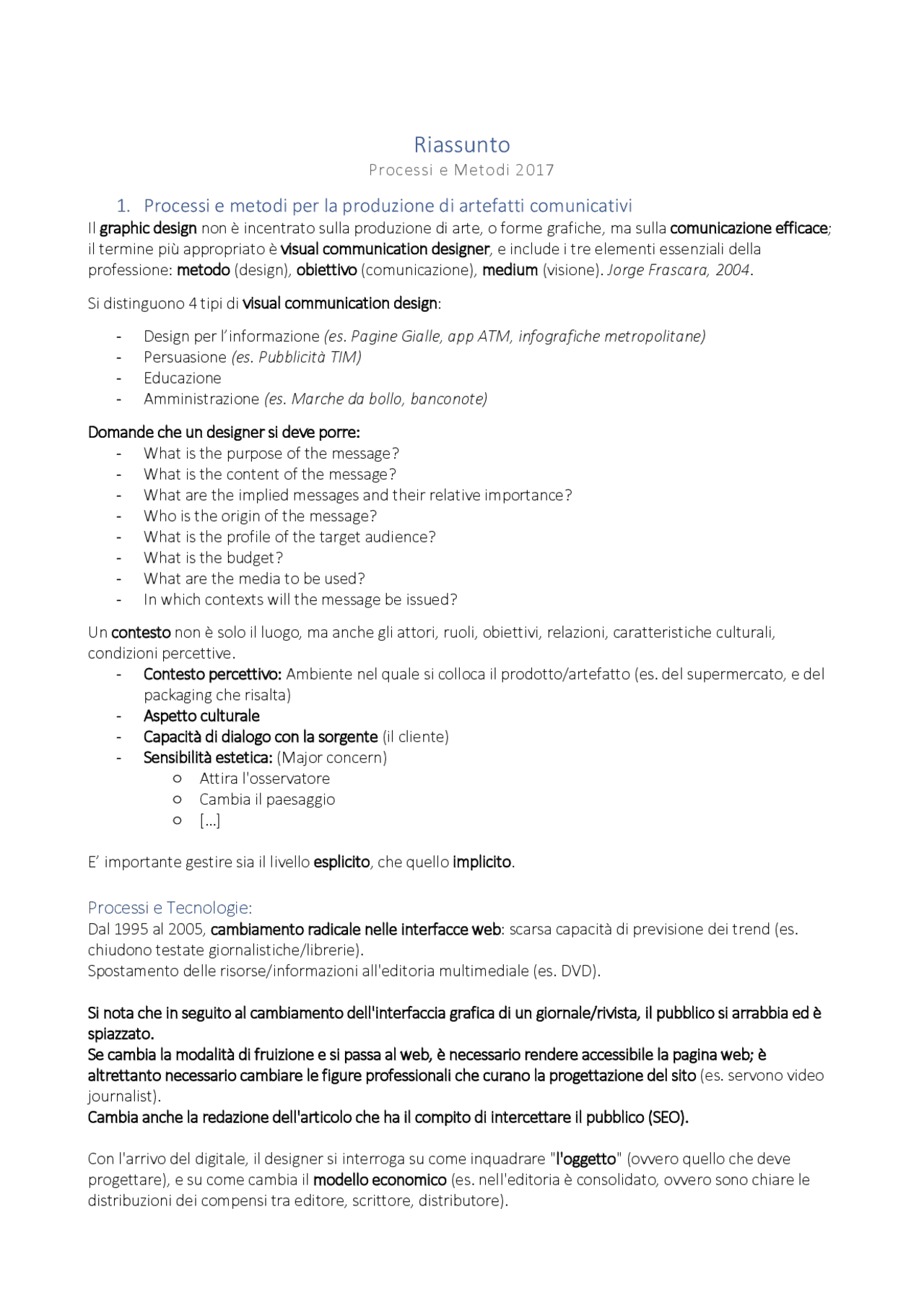 Riassunto Processi E Metodi Docsity