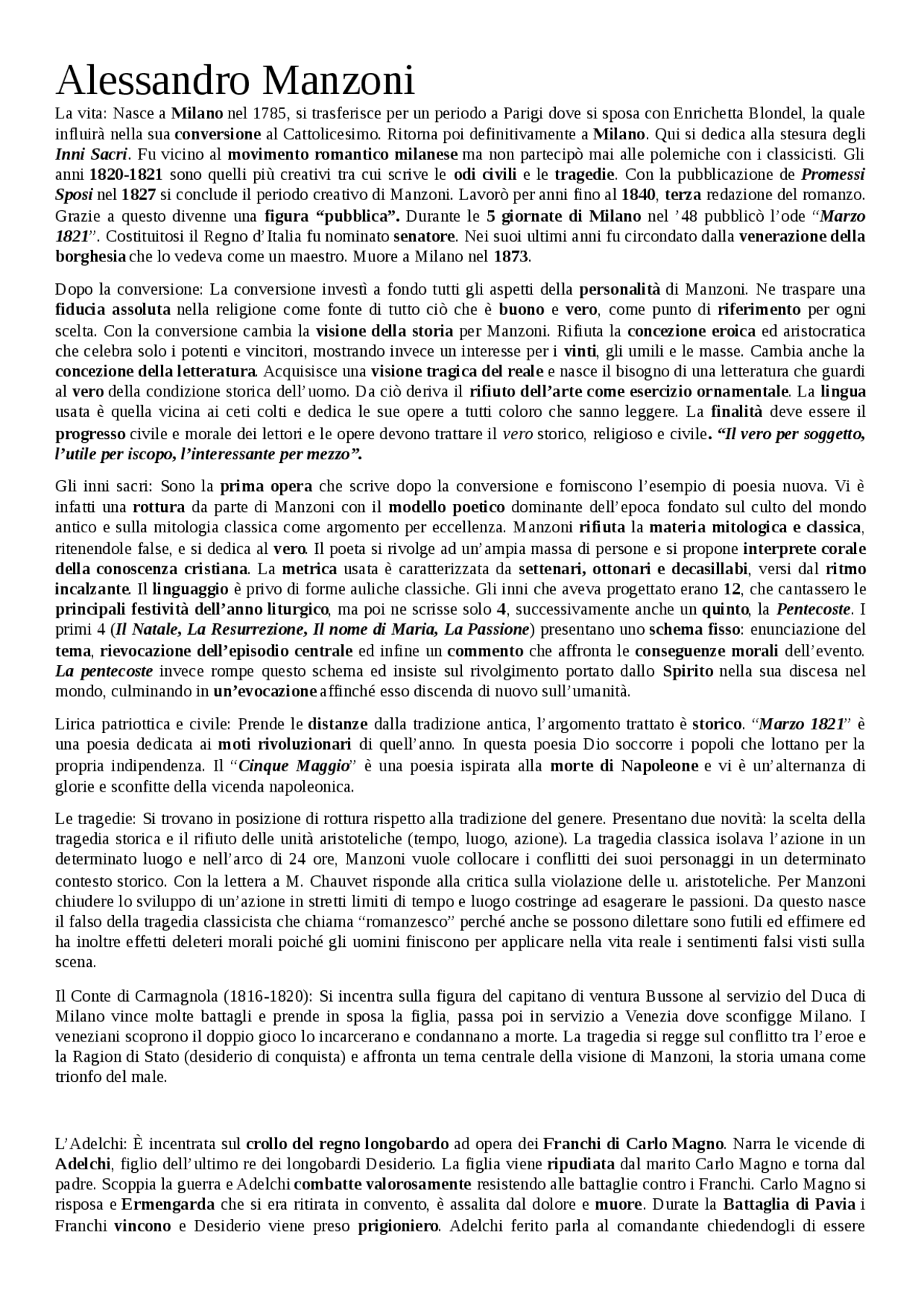 Alessandro Manzoni Riassunto Docsity