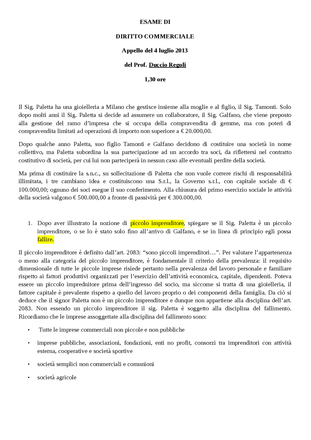 Temi Desame Svolti Diritto Commerciale Regoli Duccio Docsity