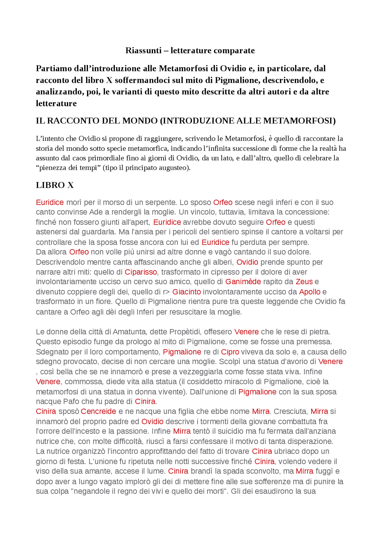 Riassunto Letterature Comparate Docsity