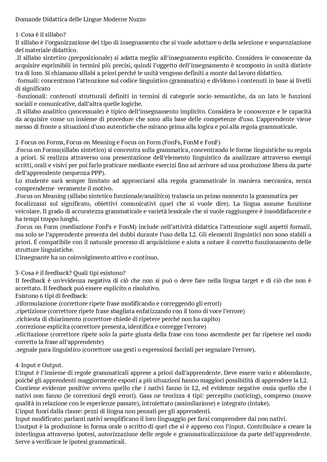 Domande Frequenti Per Esame Di Didattica Delle Lingue Moderne Appunti