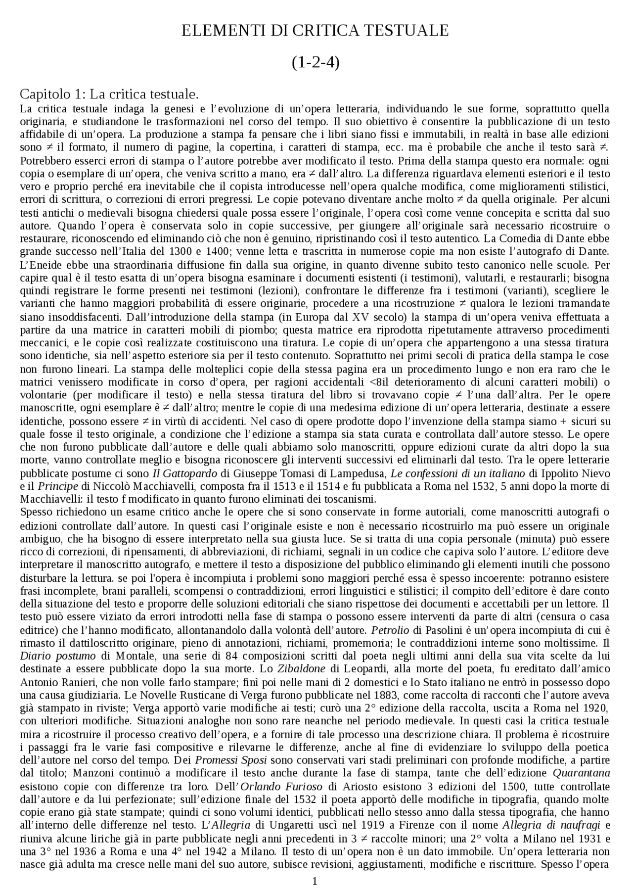 Elementi Di Critica Testuale Docsity