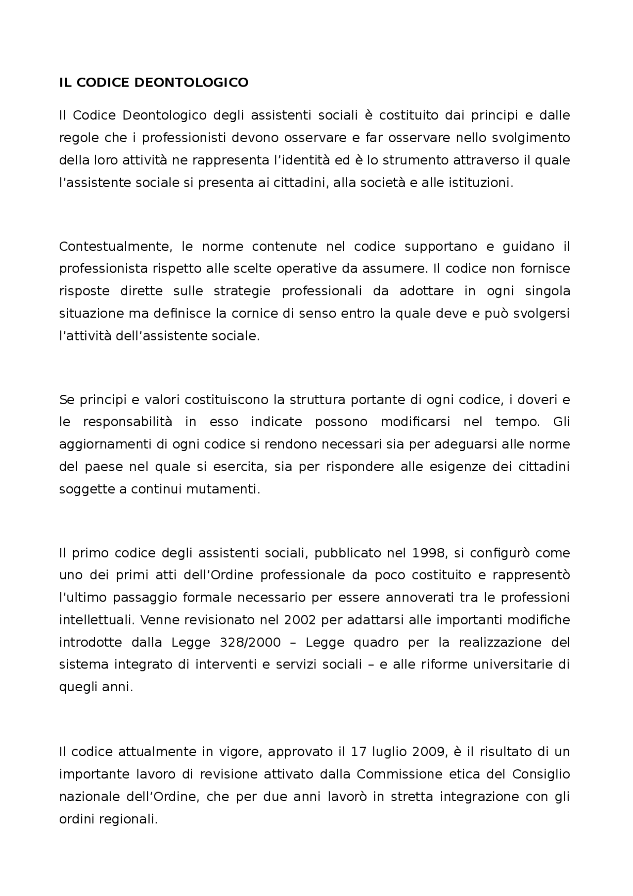 Analisi Del Codice Deontologico Docsity