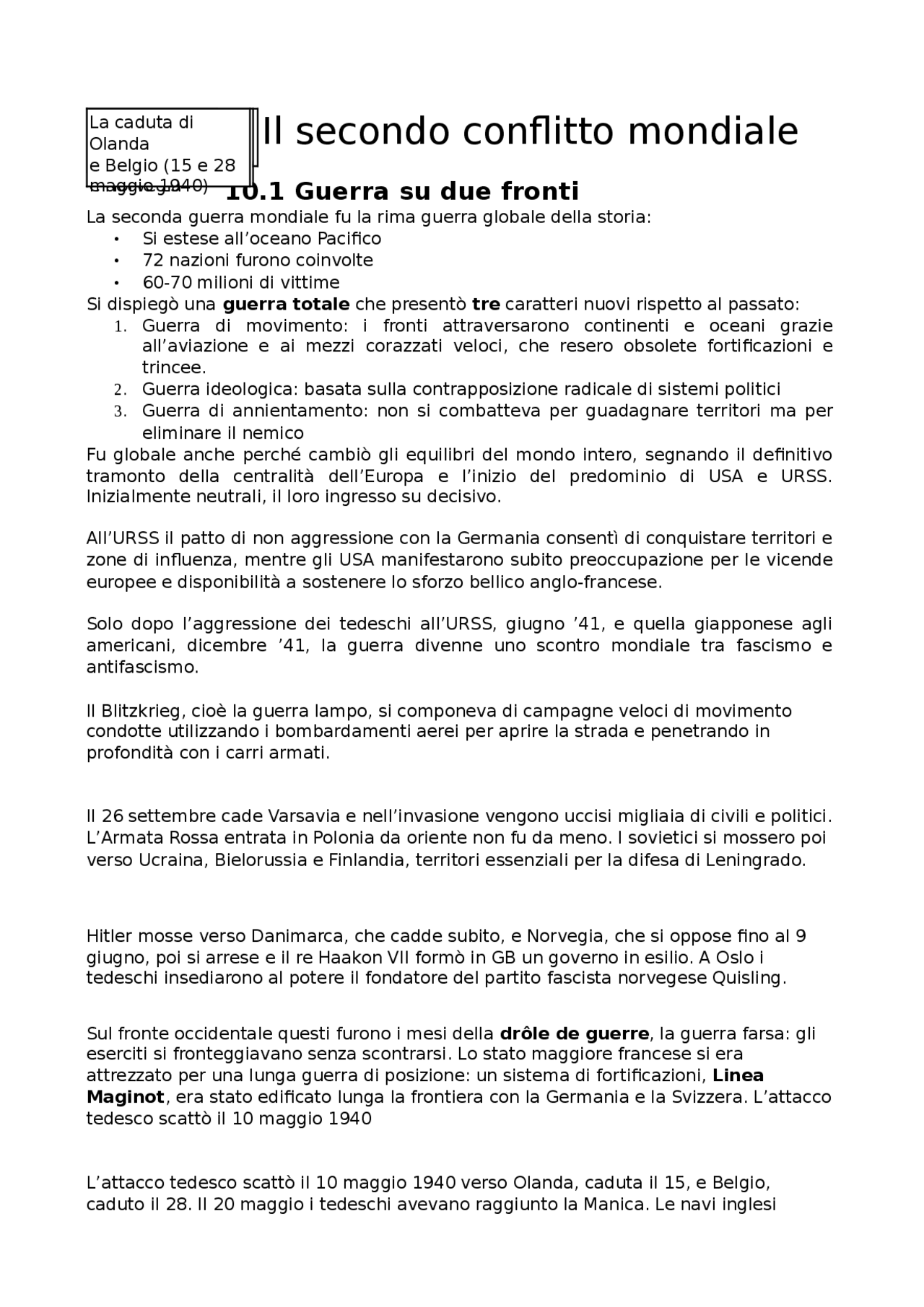 Il Secondo Conflitto Mondiale Docsity