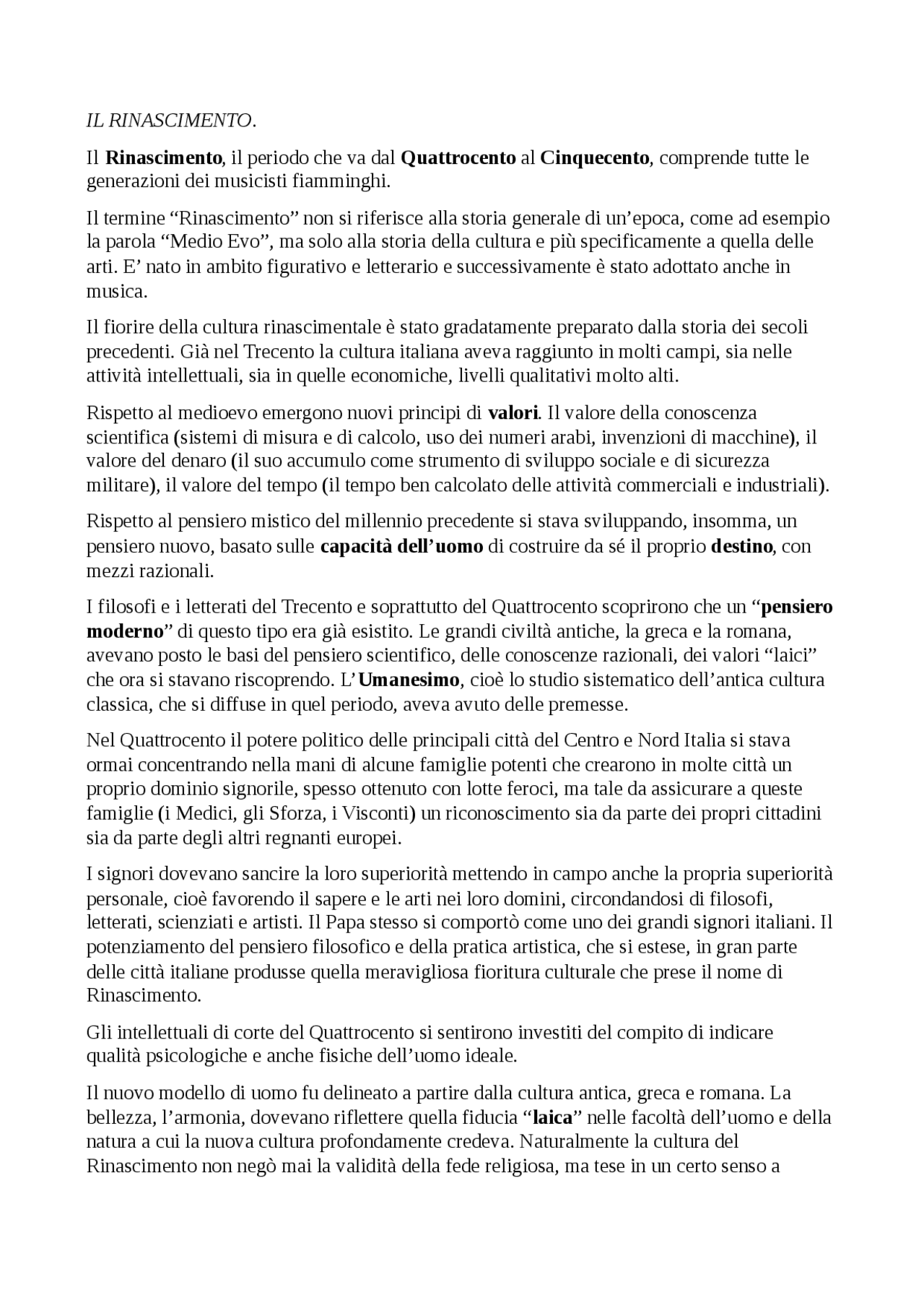 Il Rnascimento Musicale Docsity