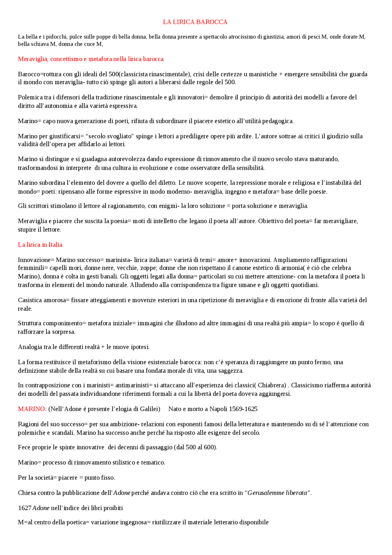 Barocco e Illuminismo | Appunti di Italiano | Docsity