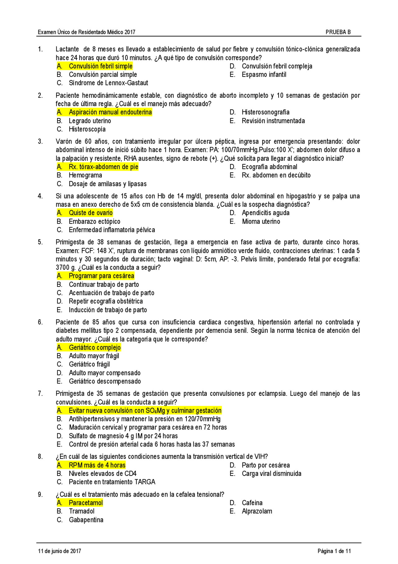 Examen de preguntas tipo simulacro - Docsity
