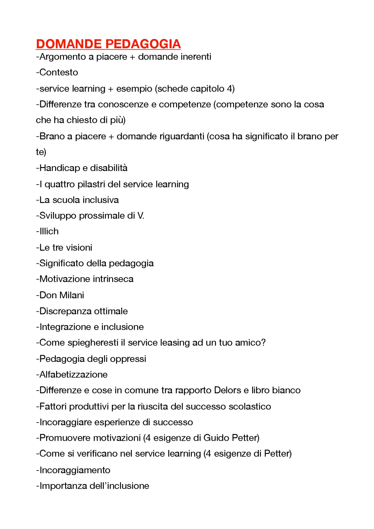 Domande Esame Di Pedagogia Generale Alluniversità Lumsa Di Roma Docsity