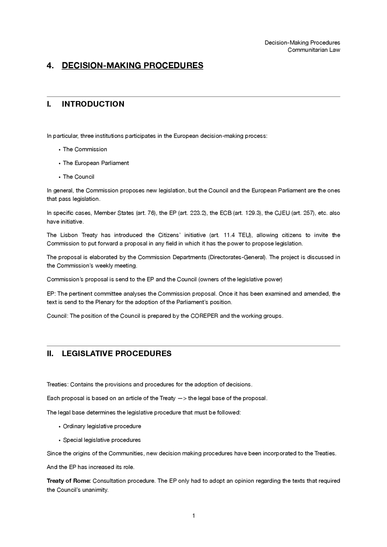 EU Decision Making Procedures | Apuntes de Derecho de la Unión Europea ...