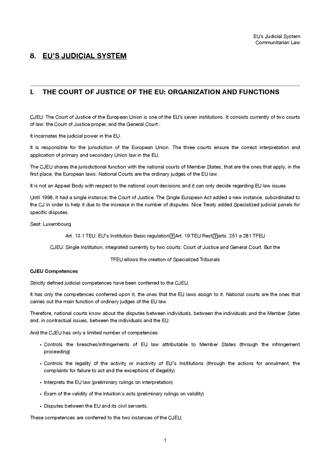 EU Judicial System I - Docsity