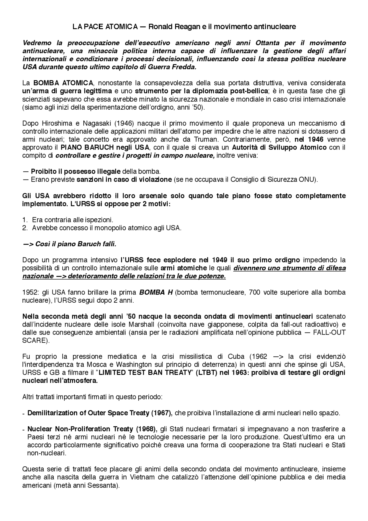 Riassunto Del Libro La Pace Atomica Di Asantese Docsity