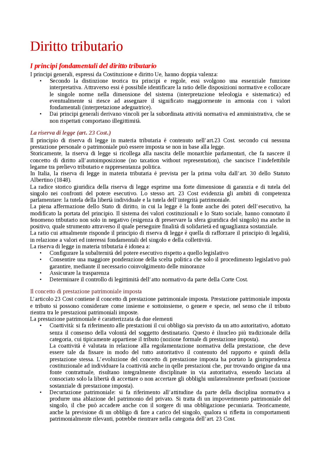 Riassunto esame di Diritto Tributario - Docsity