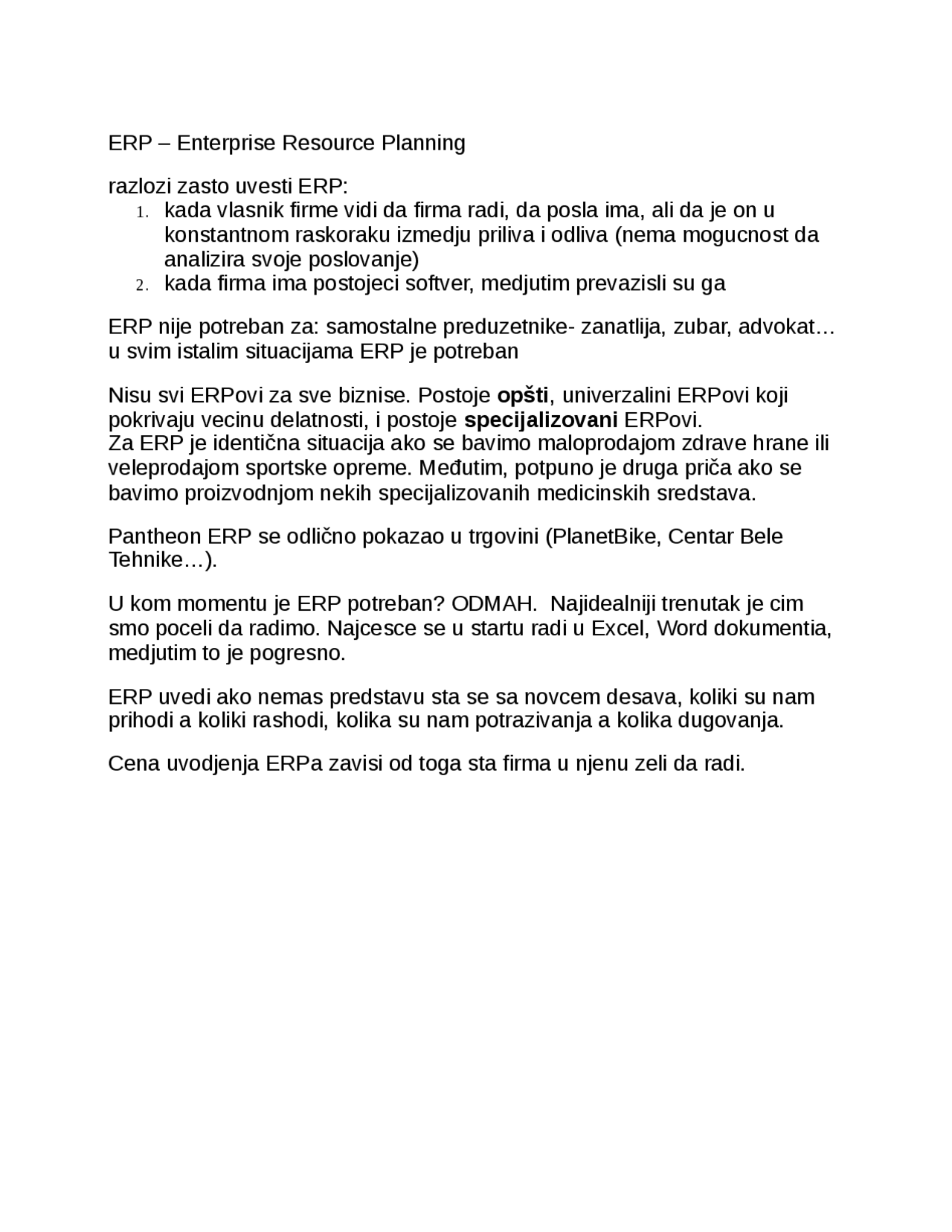 Erp Enterprise Resource Planning Skripte Predlog Uvod U E