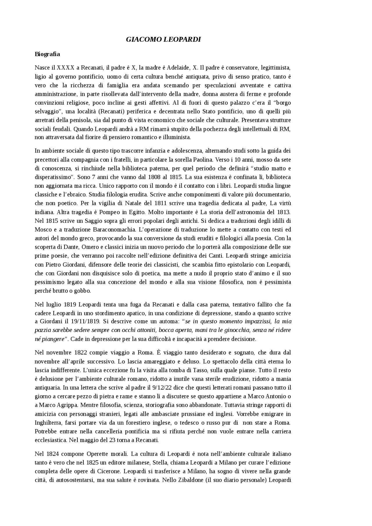 Appunti Su Giacomo Leopardi Docsity