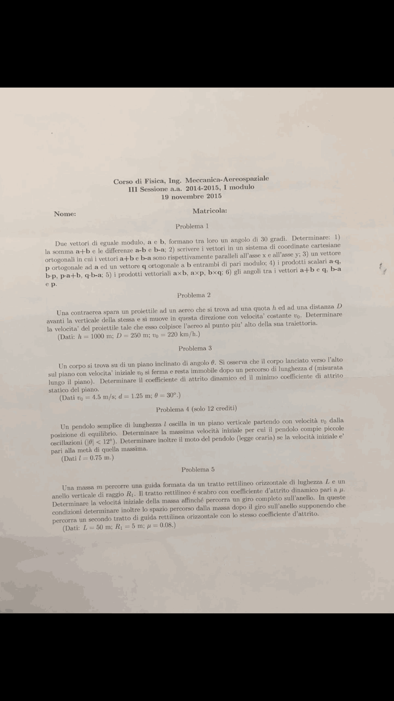 Esame Fisica Università Docsity