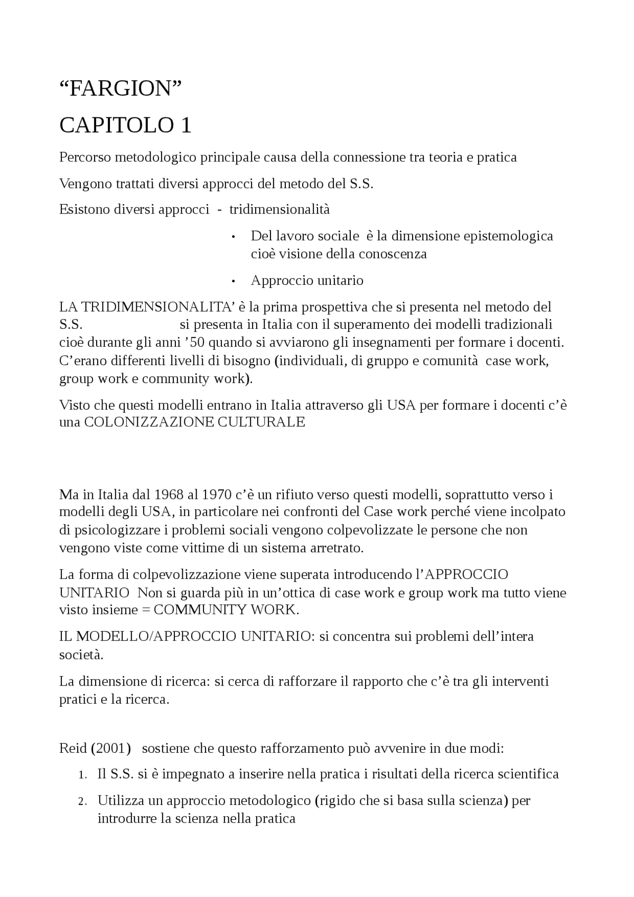 Silvia Fargion Il Metodo Del Servizio Sociale Docsity