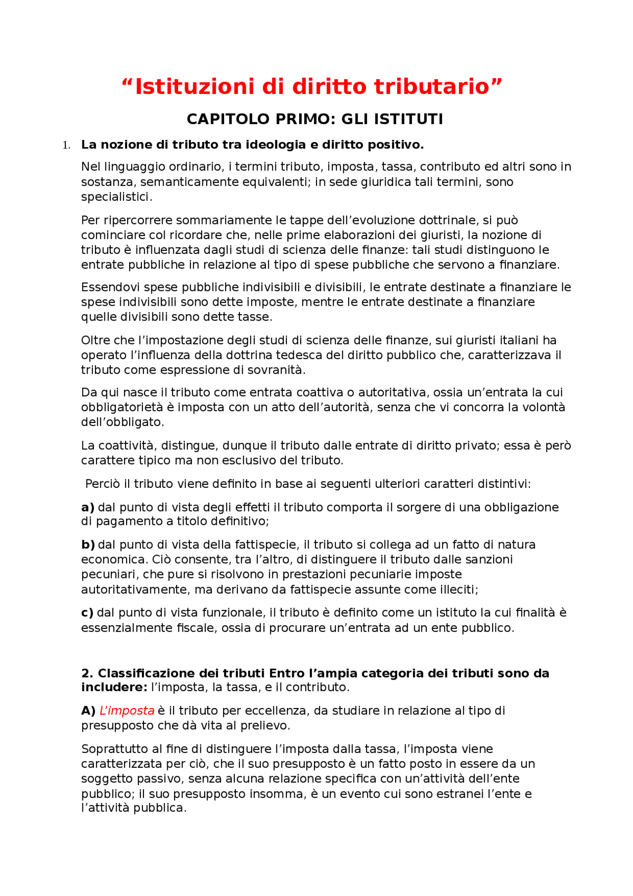 Diritto Tributario Riassunto Cap 1 E 2 Tesauro Docsity