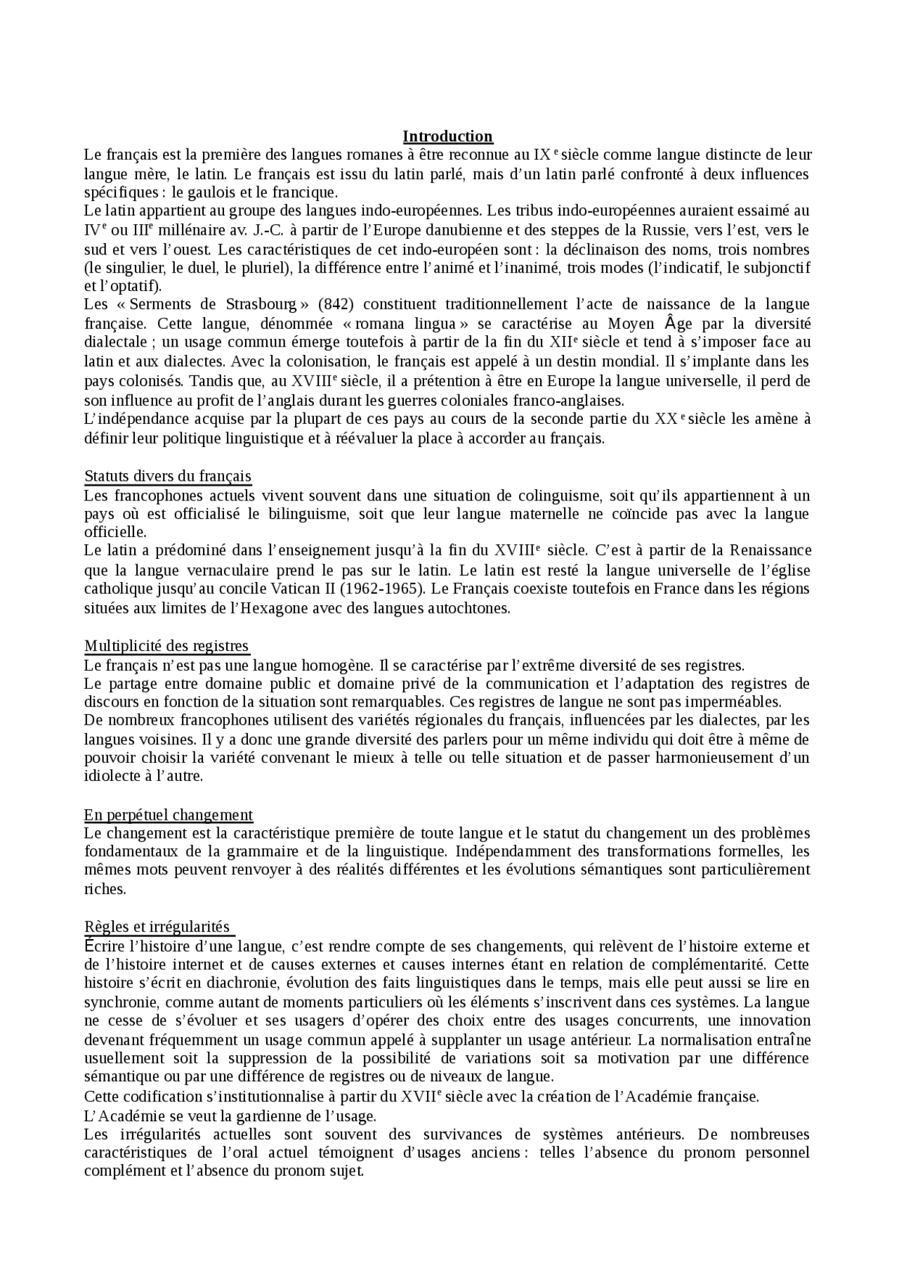 Histoire De La Langue Française Docsity