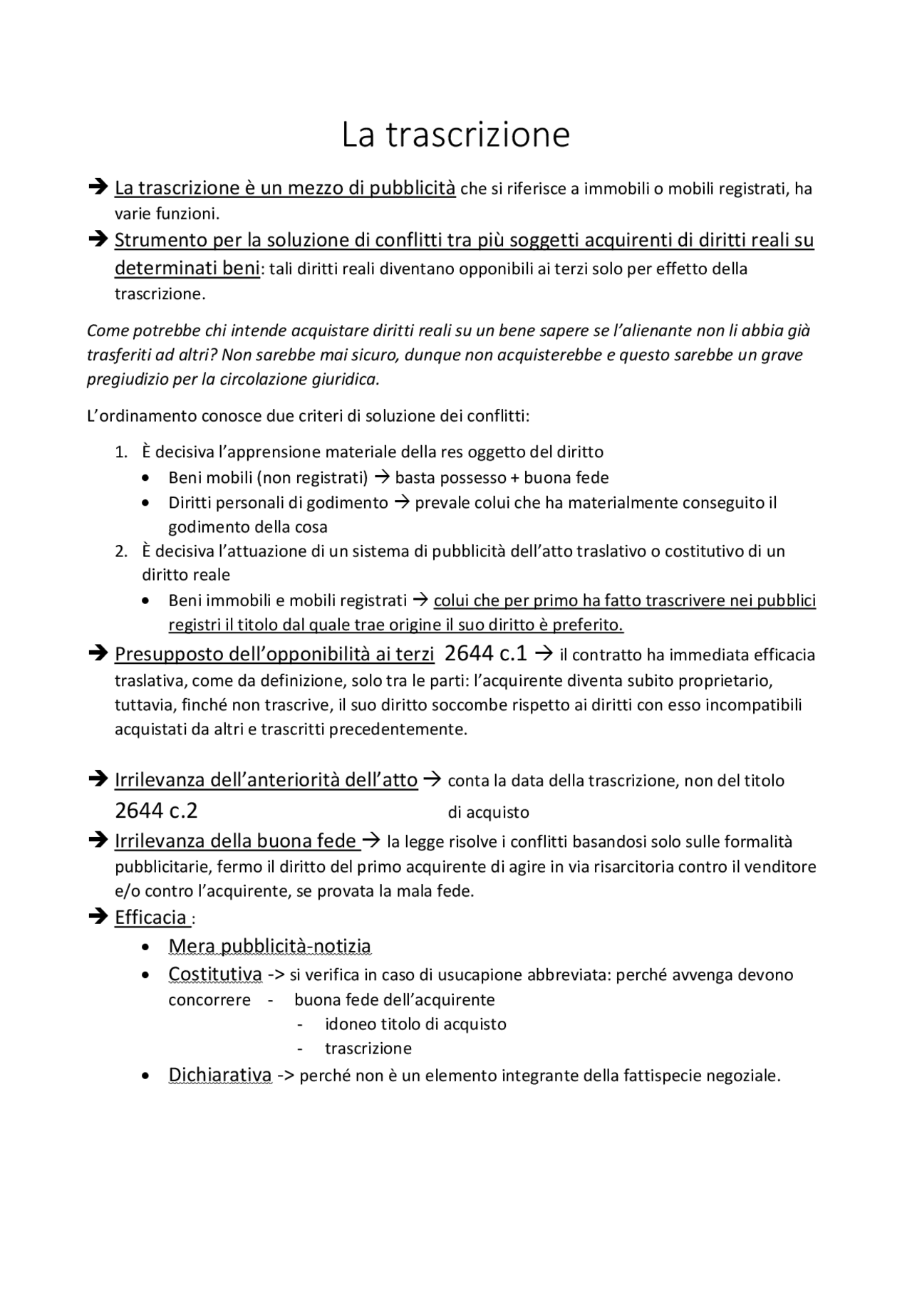 Riassunto Schema Trascrizione Diritto Privato Docsity