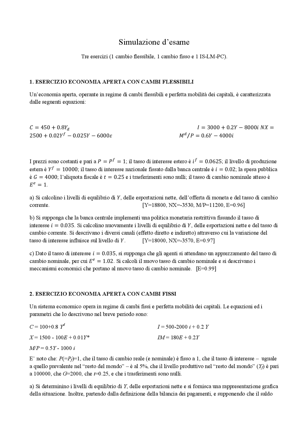 Simulazione esame macroeconokia - Docsity