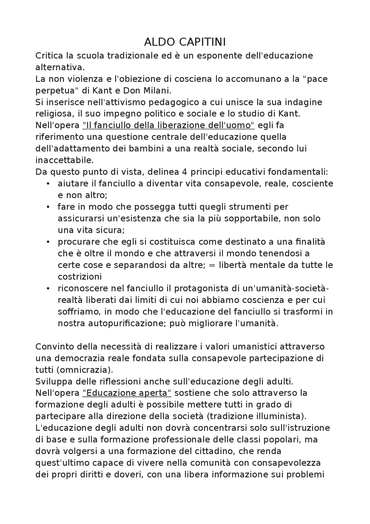 Appunti Presi A Lezione Riguardanti Aldo Capitini Docsity
