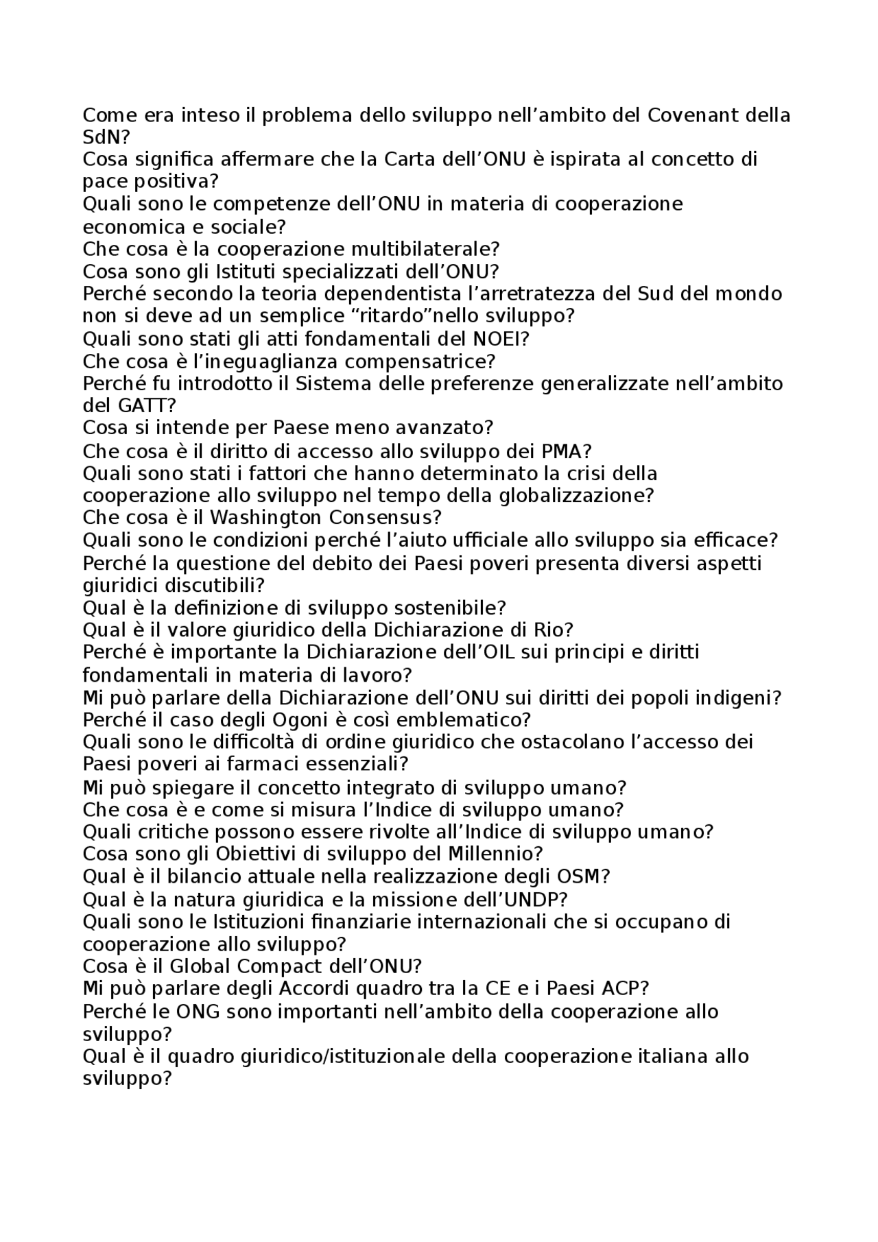 Domande Esame Diritto Internazionale Delleconomia E Sviluppo Docsity