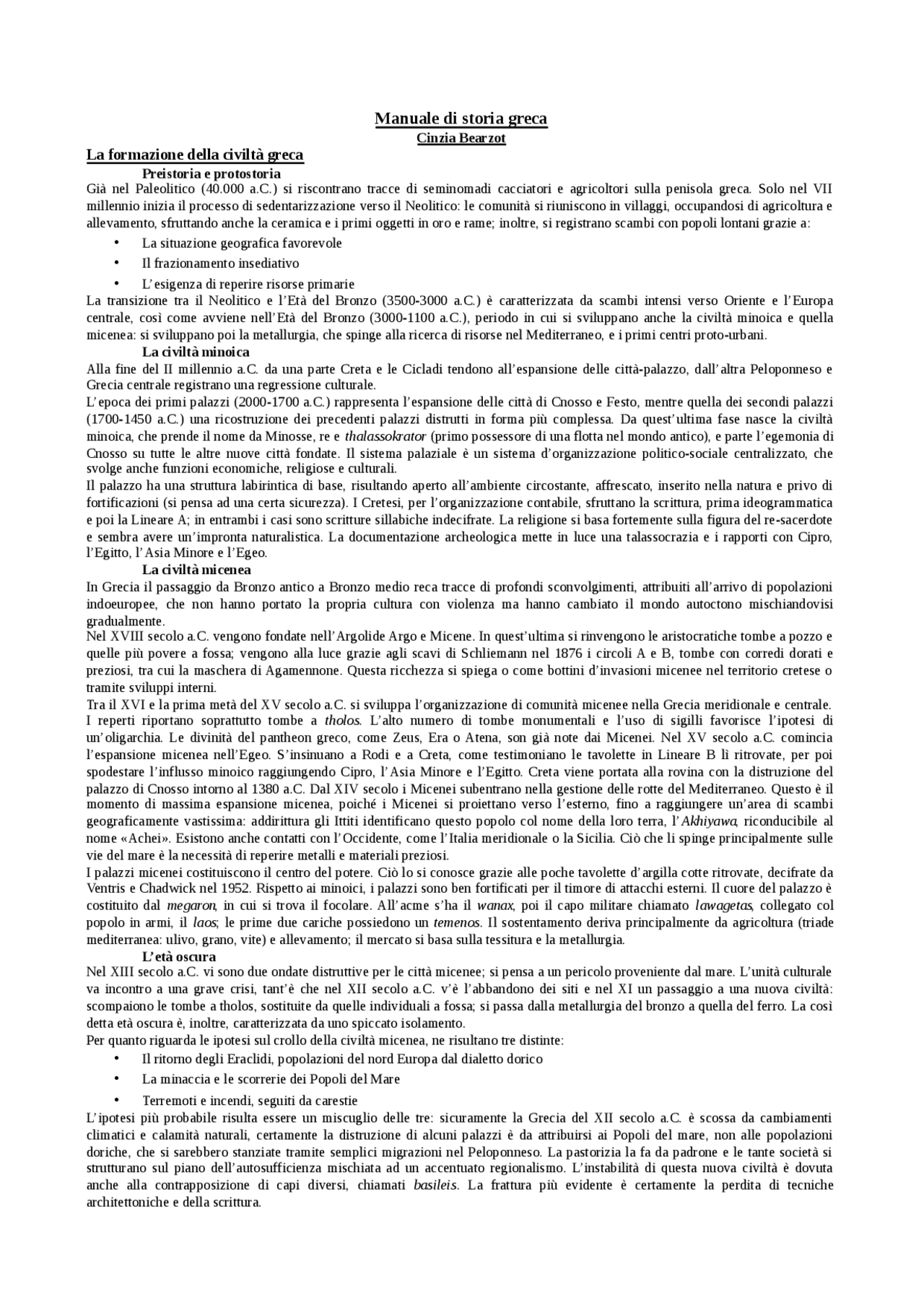 Manuale Di Storia Greca Cinzia Bearzot Docsity