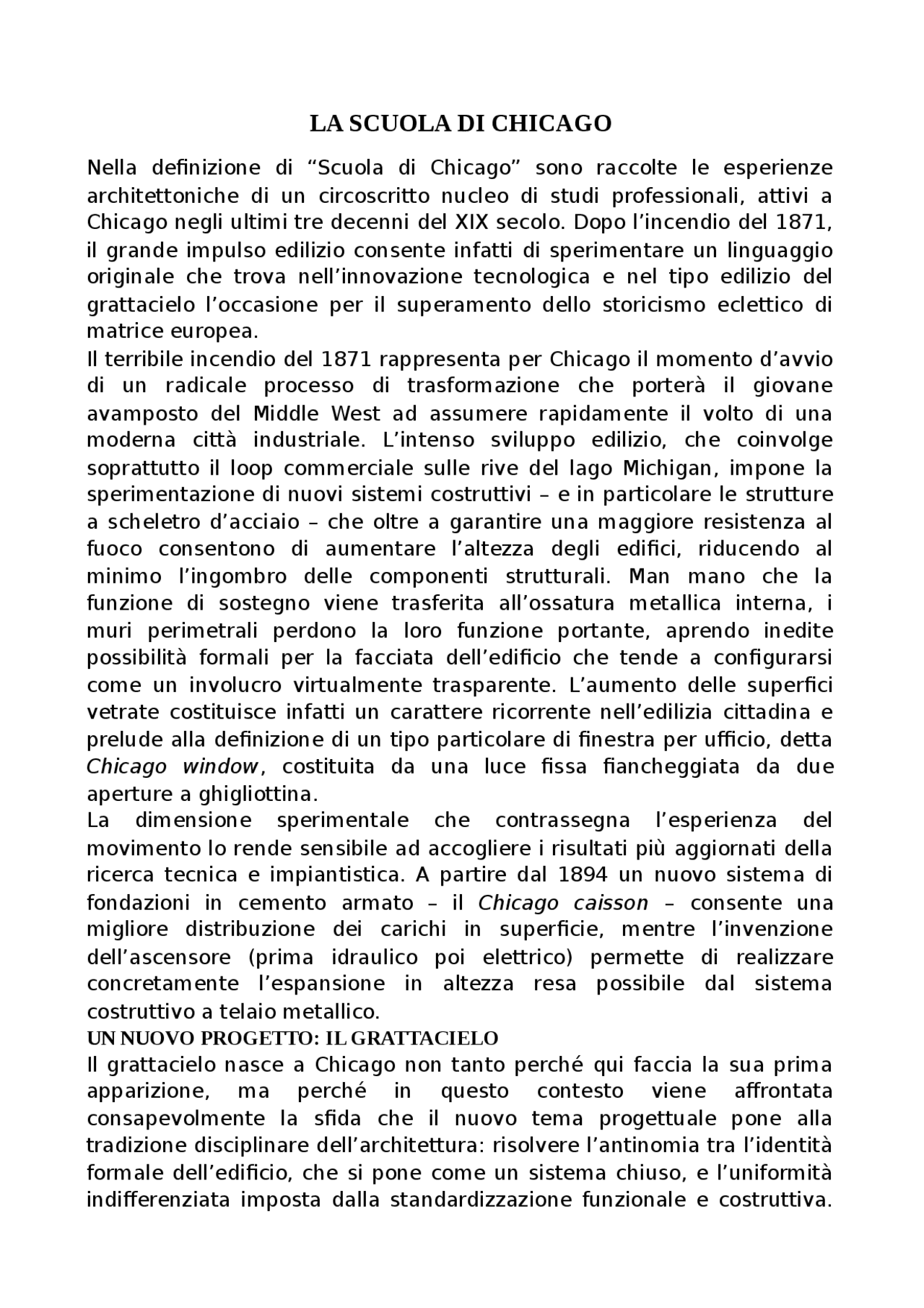 Scuola Di Chicago Architettura Docsity