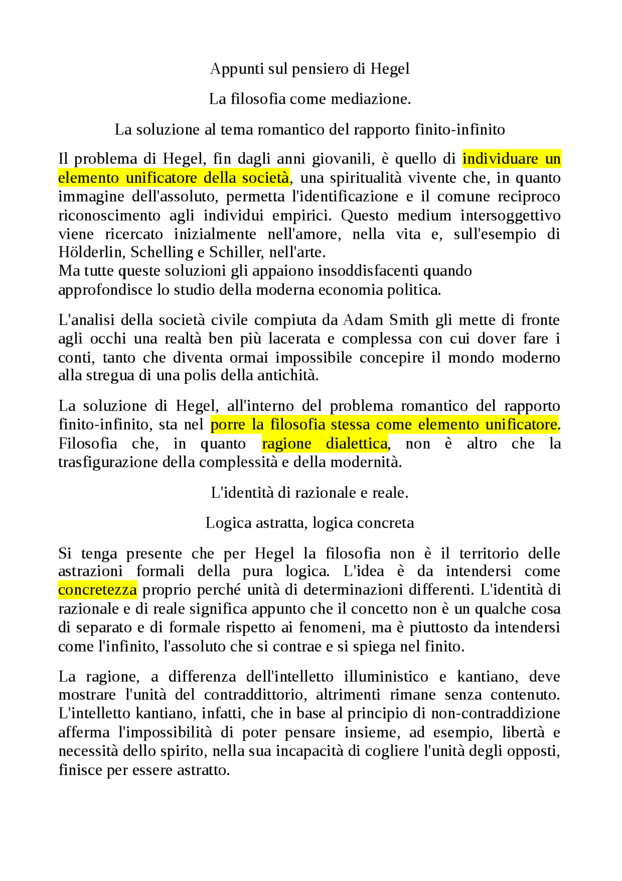 Spiegazione Filosofia Di Hegel Docsity