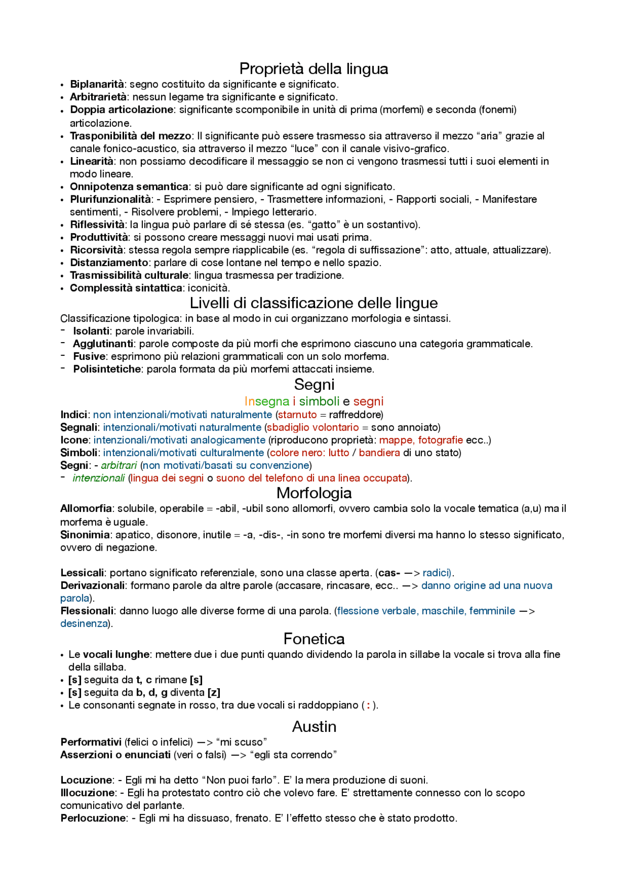 Linguistica Riassunto Docsity